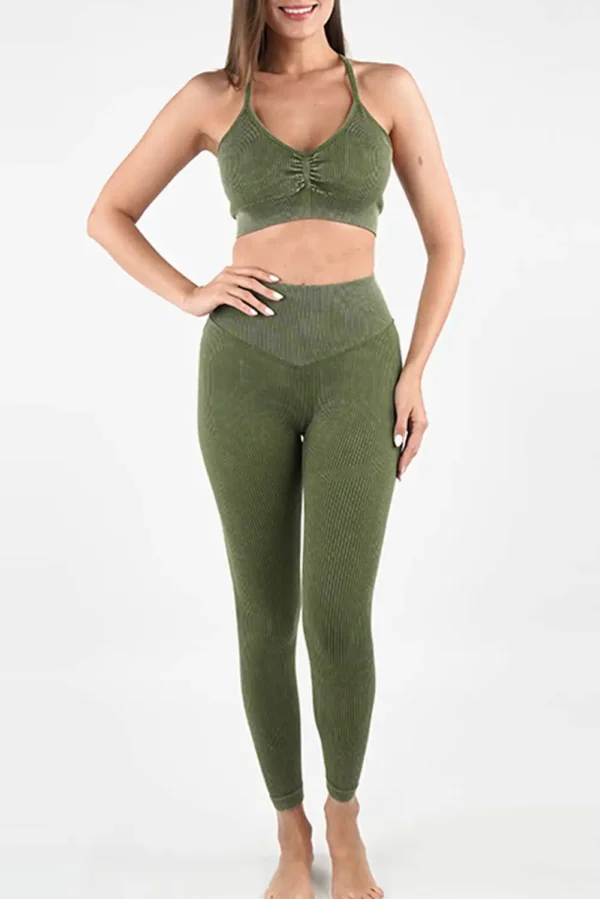 Moss Green Ribbed High Waist Sports Set for Ultimate Comfort and Style ...